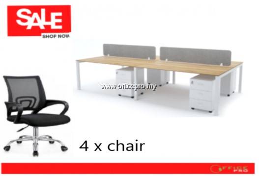 Full Set Office Workstation Table Cluster Of 4 Seater | Office Cubicle ...